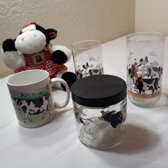 Kitchen | Set Of Cow Glasses Mug Jar And Stuffed Braums Cow | Poshmark